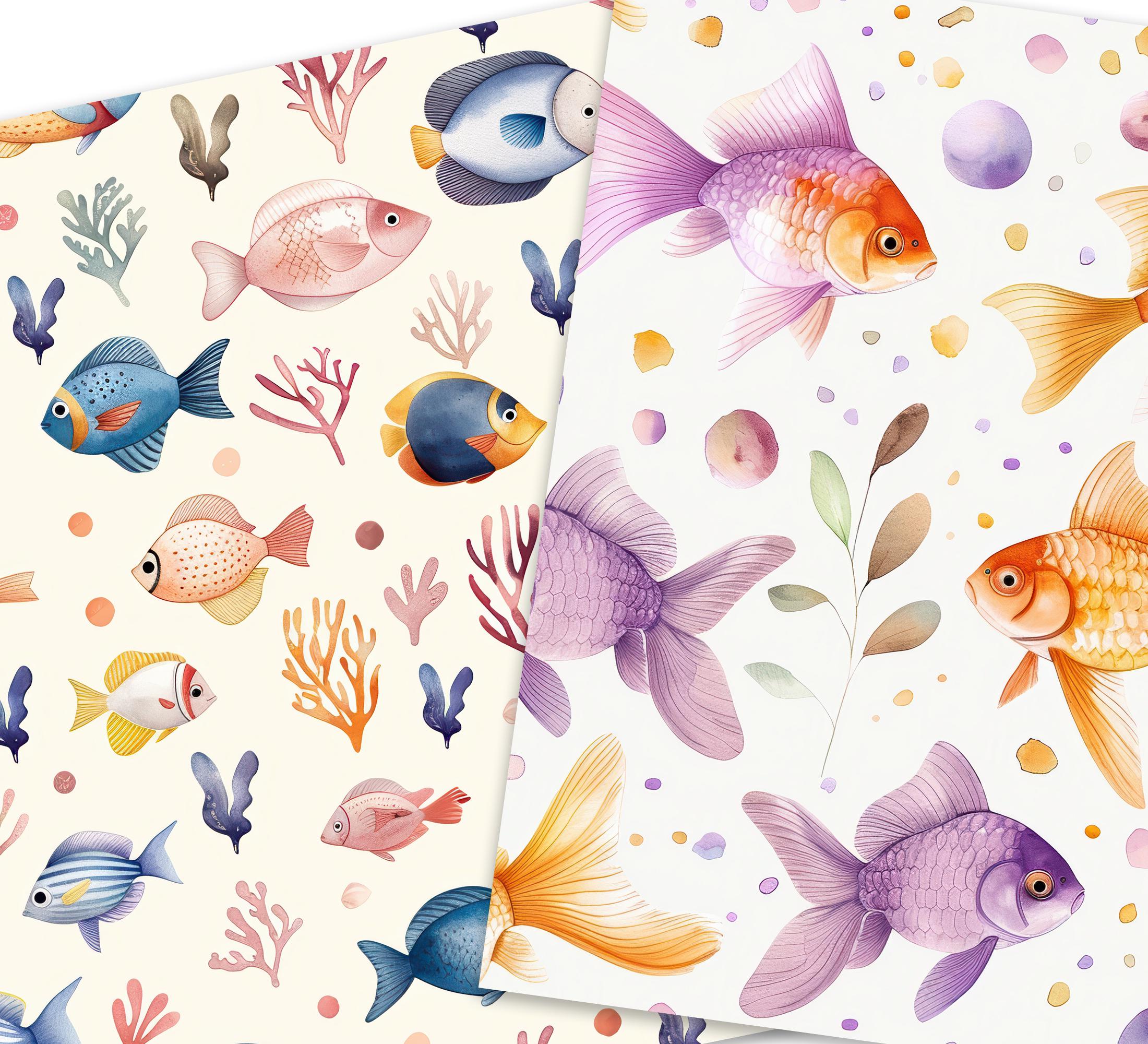 Fish Digital Paper, Fish Background Bundle, Scrapbook Paper, Digital ...