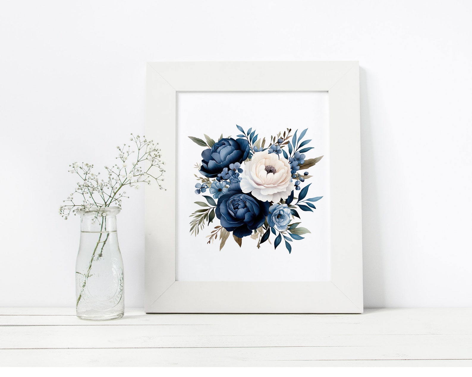 Indigo Blue White Flower PNG, Watercolor Blue Floral Clipart Bundle ...