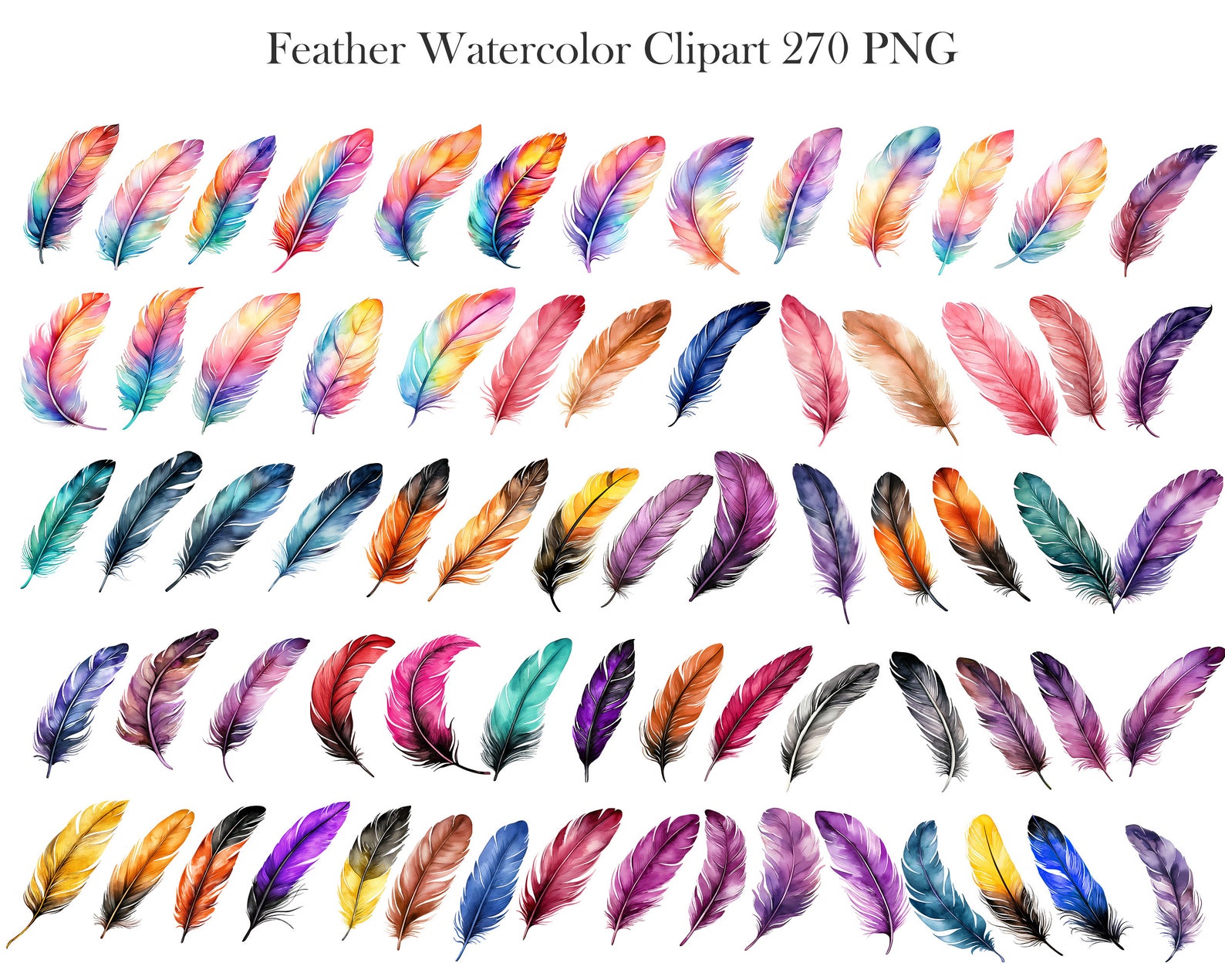 Feather PNG, Watercolor Feather Clipart Bundle, Boho Feather, Colorful Feather, Spring Clipart ...