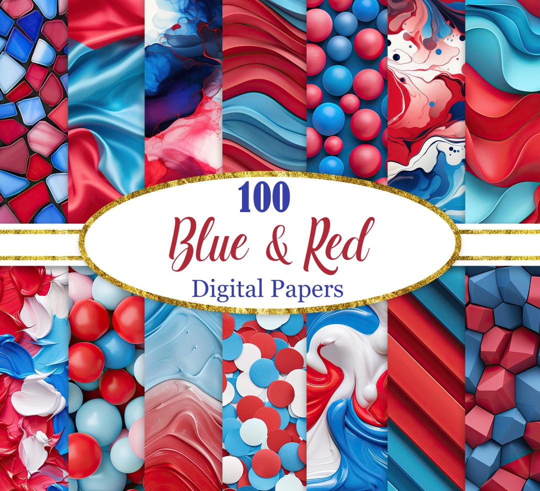 Blue Red Digital Paper, Red Blue Background Bundle, Texture, Scrapbook ...
