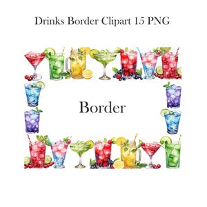 Drinks Border Clipart, Watercolor Drinks PNG, Coffee, Digital Download ...
