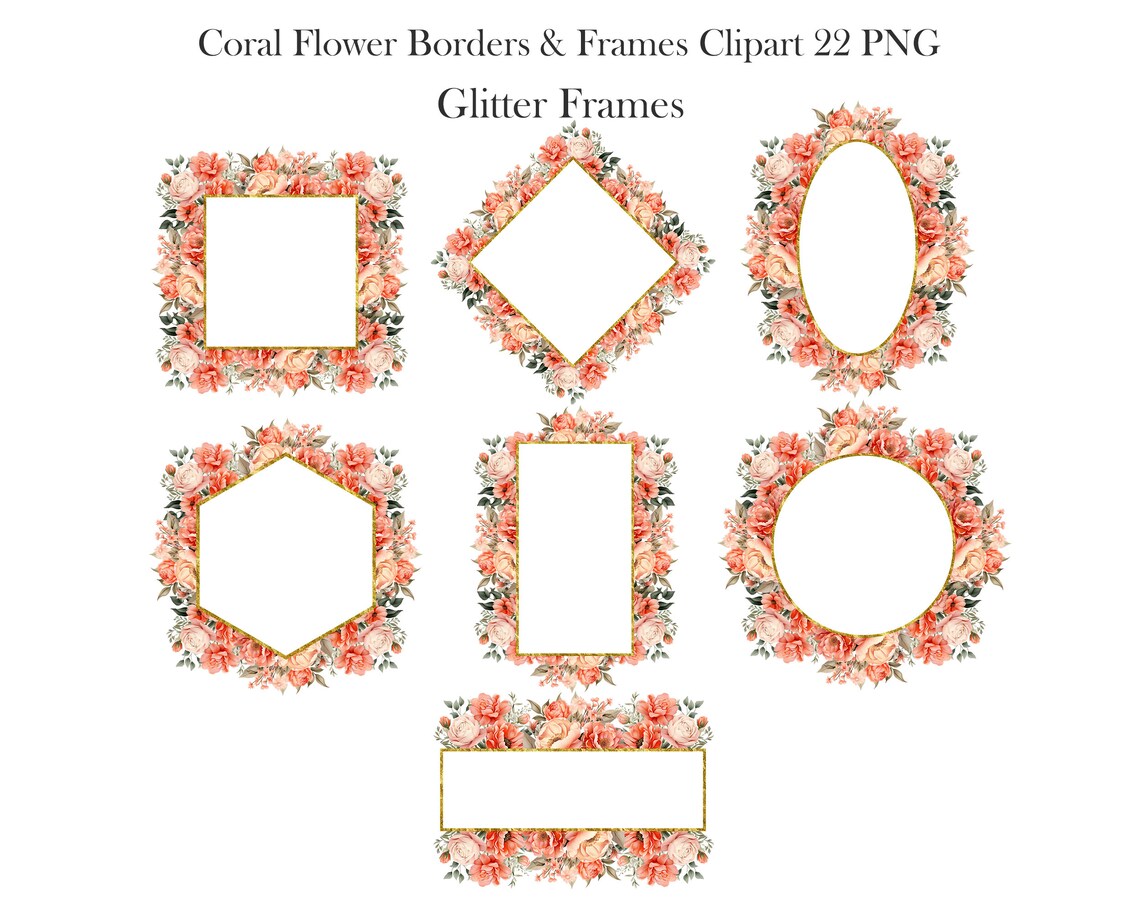 Coral Flower Border Clipart, Watercolor Flower Borders PNG, Spring ...