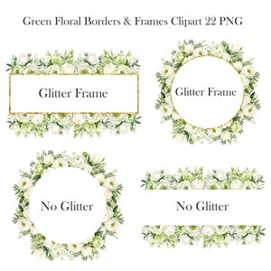 Green Flower Border Clipart, Watercolor Floral Border PNG Bundle ...