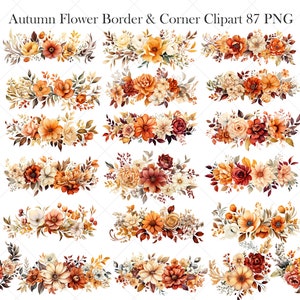 Autumn Flower PNG, Watercolor Fall Flower Border Clipart, Flower Corner ...