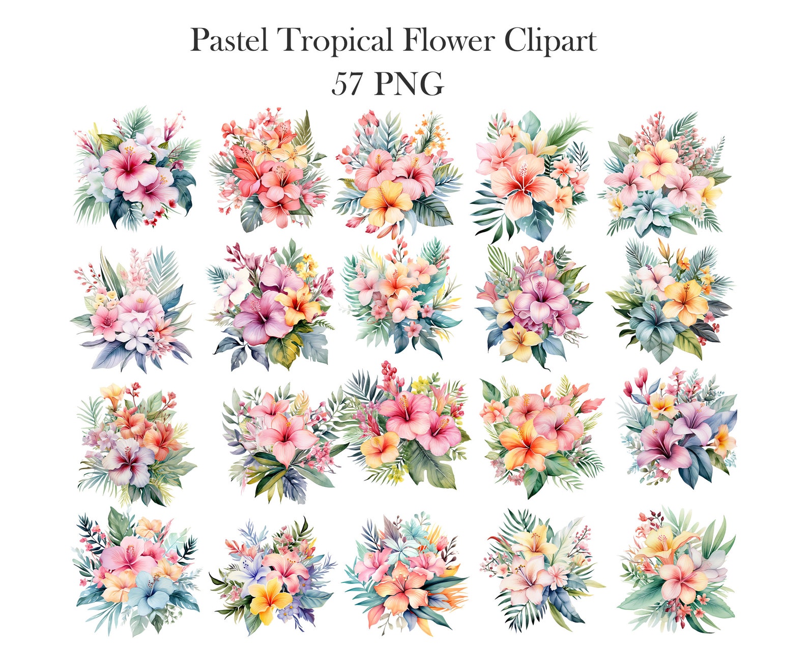 Pastel Tropical Flower Clipart, Summer Flower PNG, Watercolor Floral ...