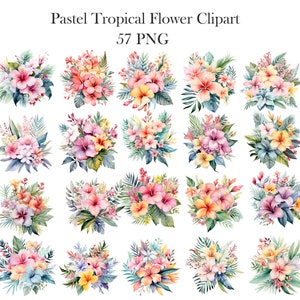 Pastel Tropical Flower Clipart, Summer Flower PNG, Watercolor Floral ...