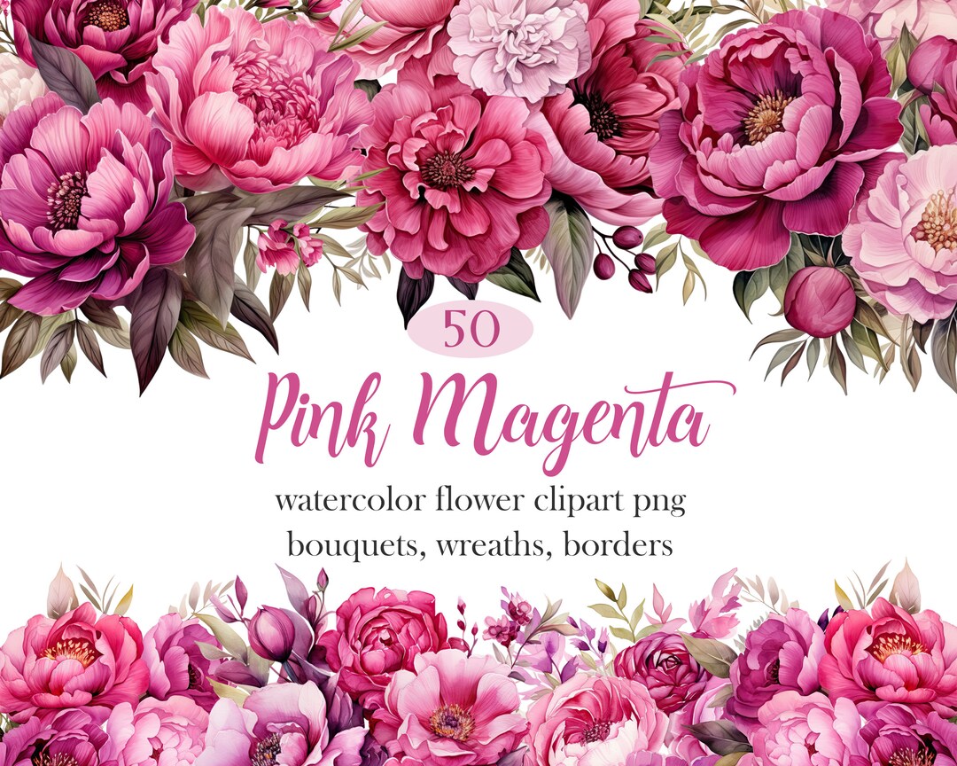 Pink Magenta Flower PNG, Watercolor Pink Floral Clipart Bundle, Spring ...
