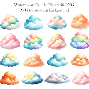 Cloud Clipart, Watercolor Cloud PNG Bundle, Nursery Clipart, Pastel ...