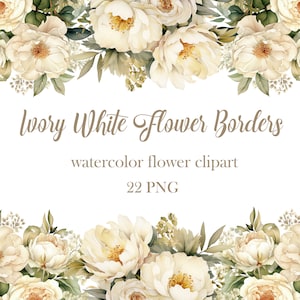 Ivory White Flower Border Clipart, Watercolor White Flower Frame PNG ...