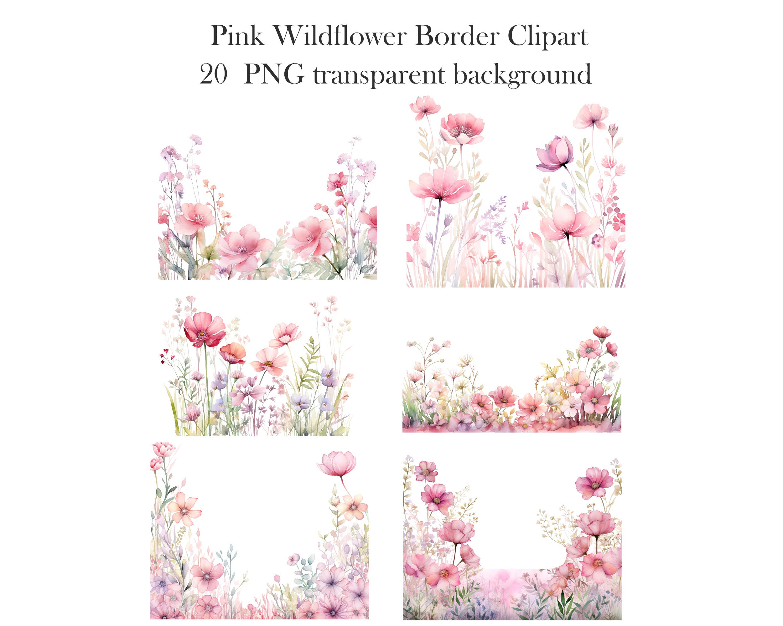 Pink Wildflower Clipart, Watercolor Floral Clipart Bundle, Flower ...