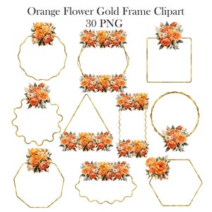 Orange Flower Frame PNG, Watercolor Orange Floral Gold Frame Clipart ...