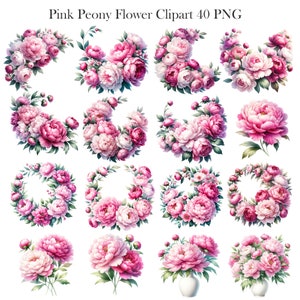 Pink Peony Flower Clipart, Peony PNG, Wedding Bouquet, Pink Floral ...