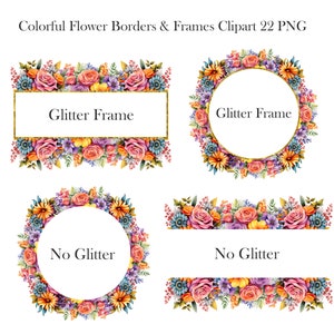 Colorful Flower Border Clipart, Watercolor Rainbow Flower Frame PNG ...