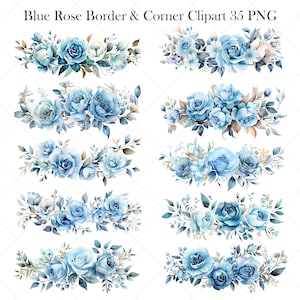 Blue Rose PNG, Watercolor Blue Rose Border Clipart, Rose Corner, Blue ...