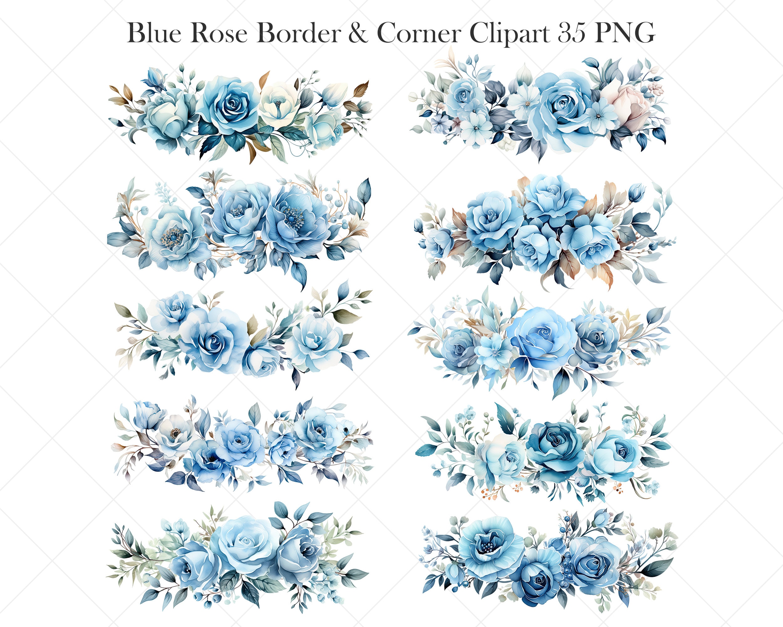 Blue Rose PNG, Watercolor Blue Rose Border Clipart, Rose Corner, Blue ...