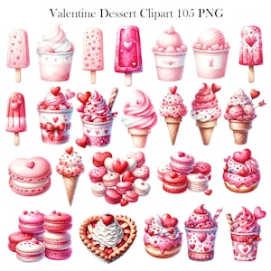 Valentine Dessert Clipart Bundle, Watercolor Valentine PNG, Valentine ...