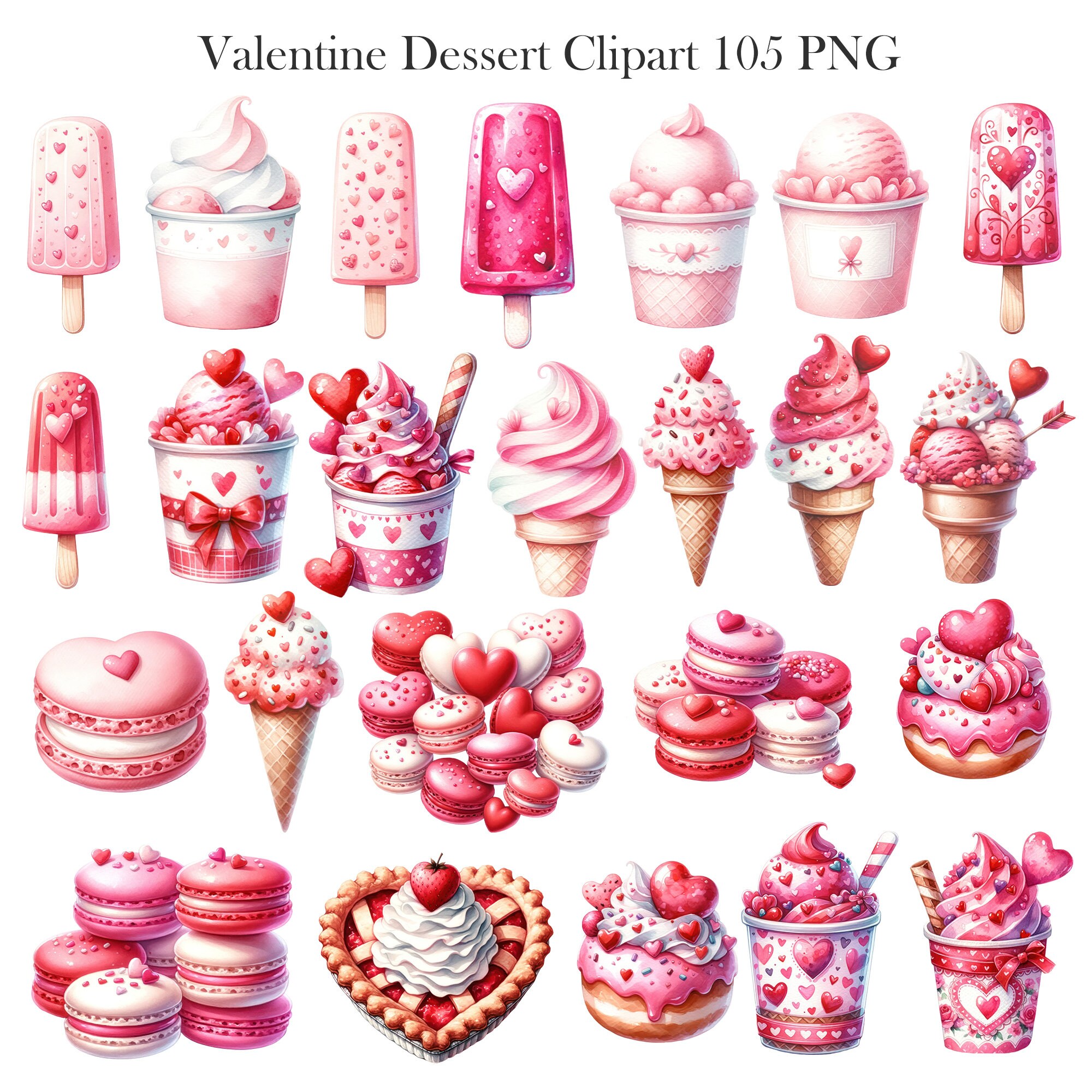 Valentine Dessert Clipart, Watercolor Valentine PNG, Sublimation - Etsy