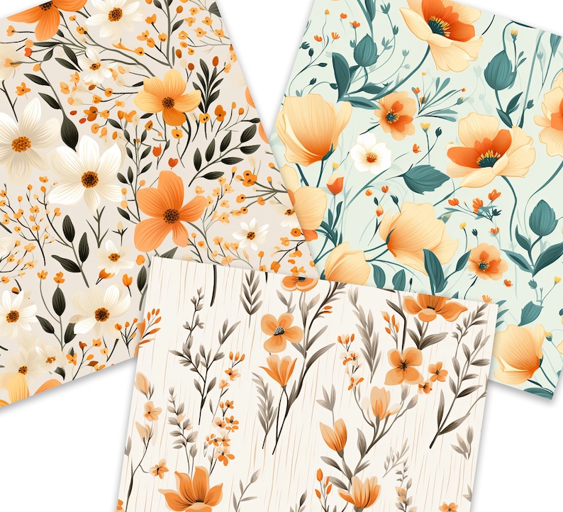 Orange Flower Digital Paper, Watercolor Floral Background, Scrapbook ...