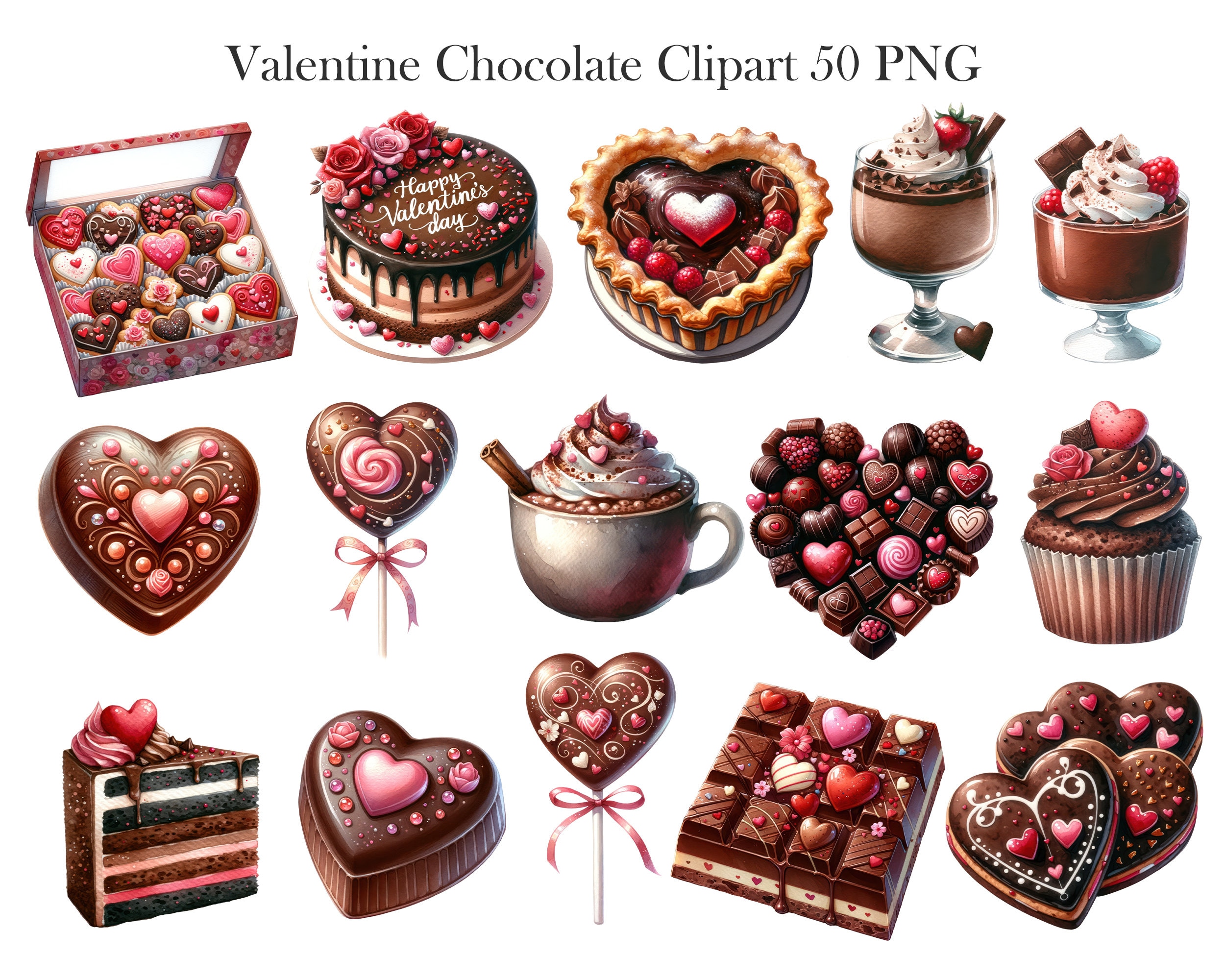 Valentine Chocolate Clipart, Watercolor Chocolate PNG, Valentine Day ...