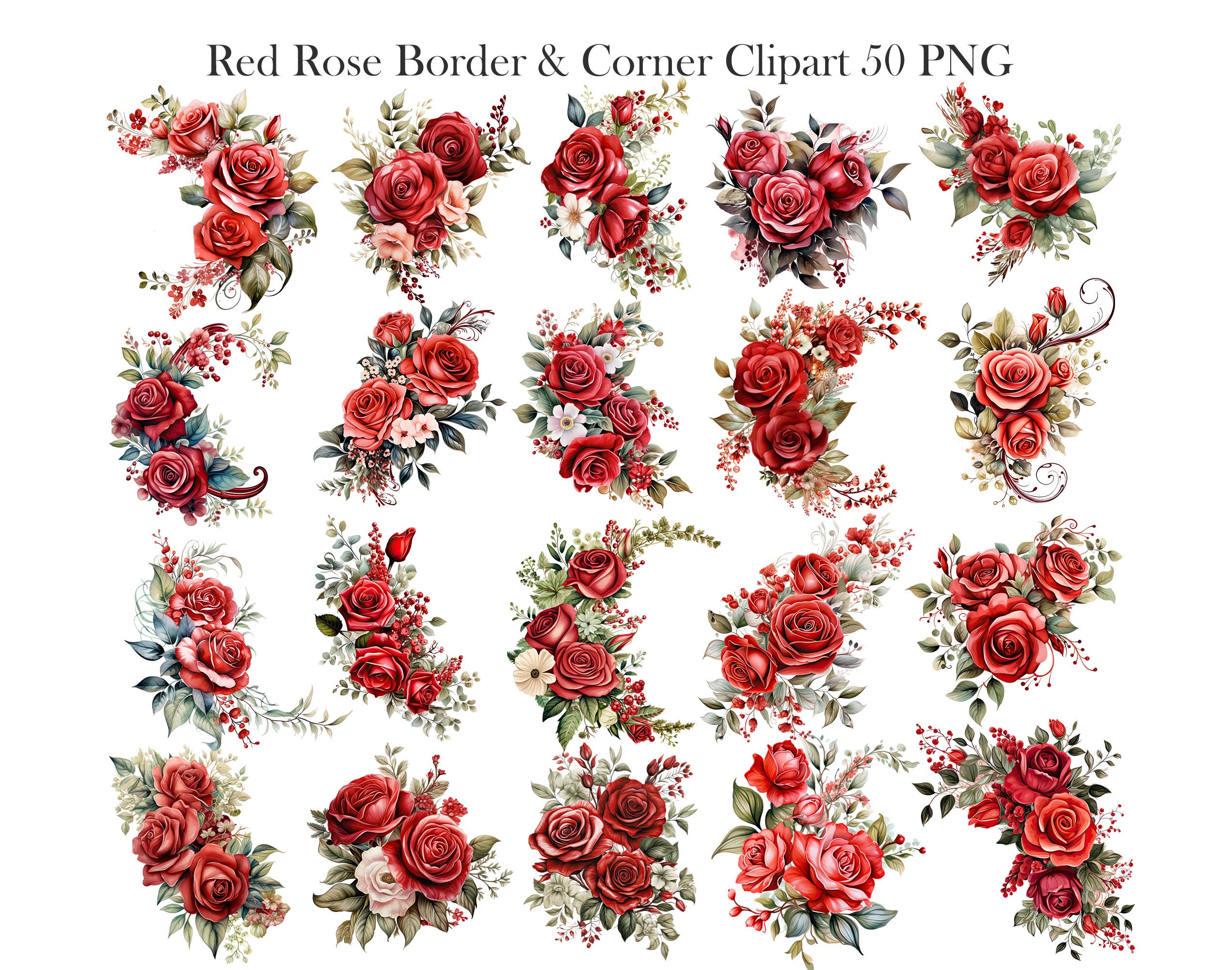 Red Rose PNG, Watercolor Red Rose Border Clipart, Rose Corner ...