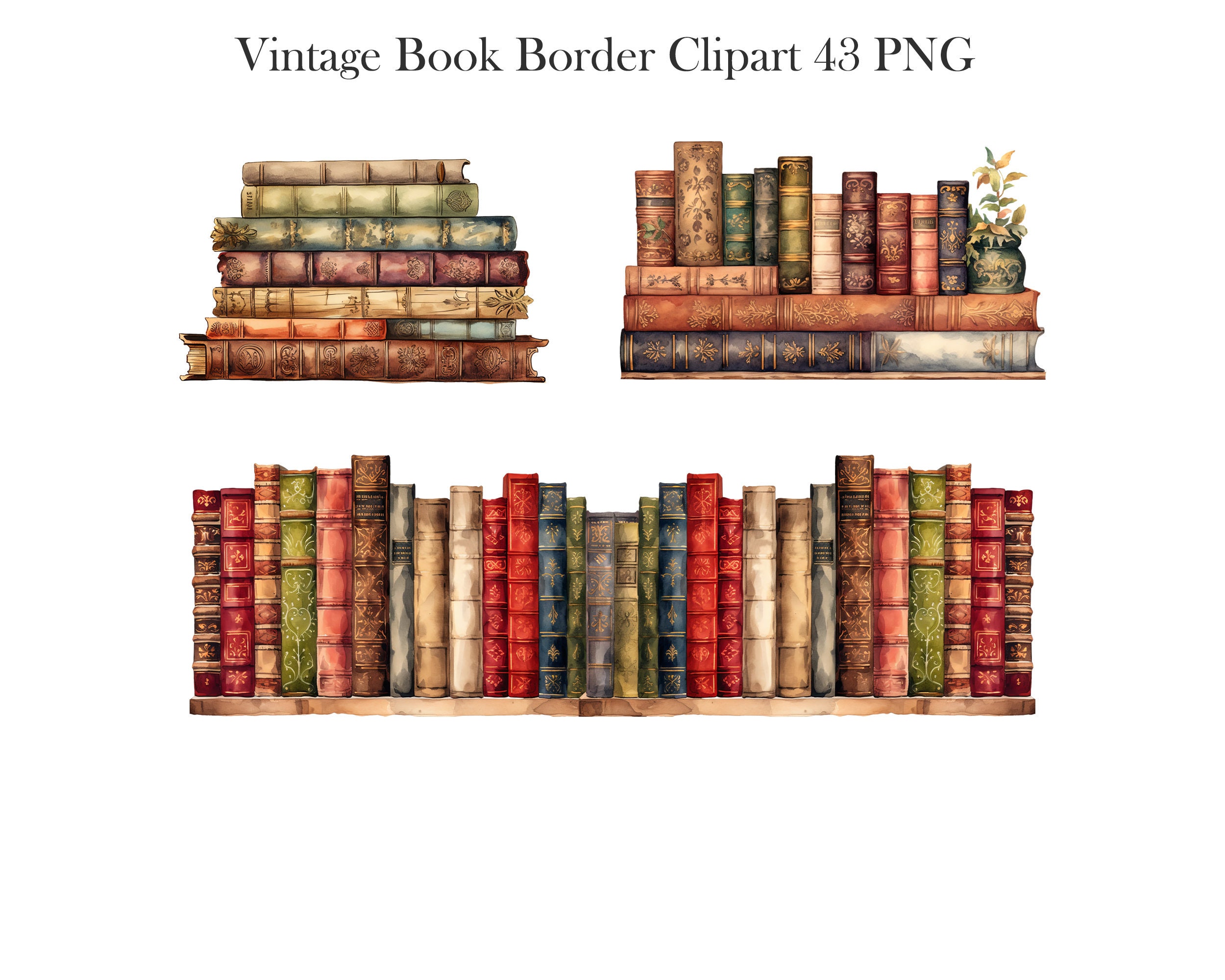Book Clipart, Vintage Book Border Clipart Bundle, Book PNG, Book ...