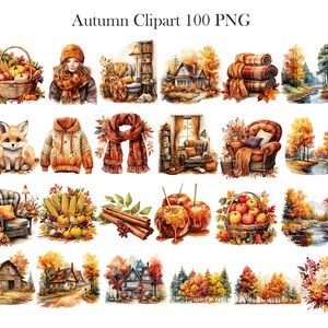 Autumn Clipart Bundle, Fall Clipart, Watercolor Autumn PNG, Wreath ...
