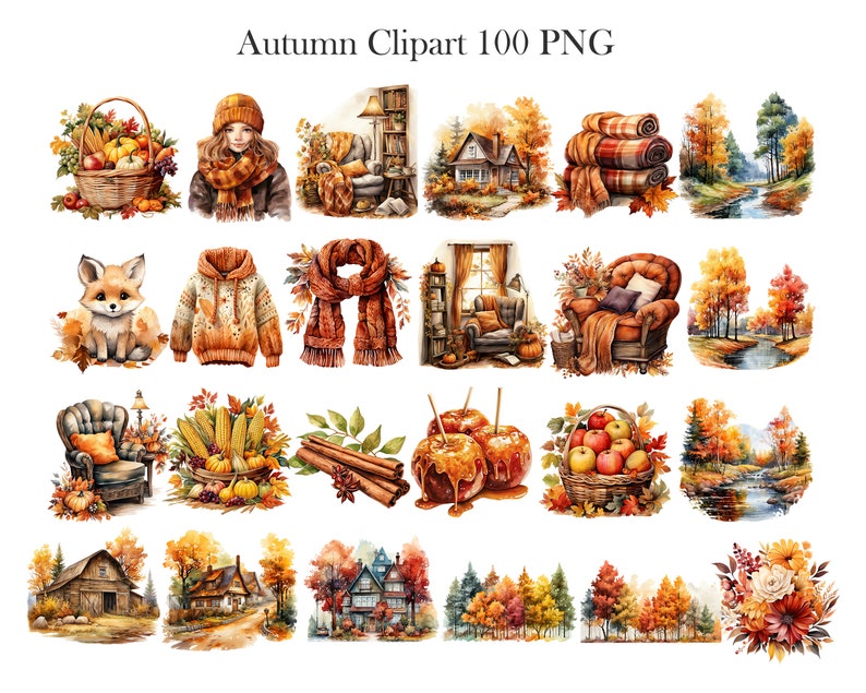 Autumn Clipart Bundle, Fall Clipart, Watercolor Autumn PNG, Wreath ...