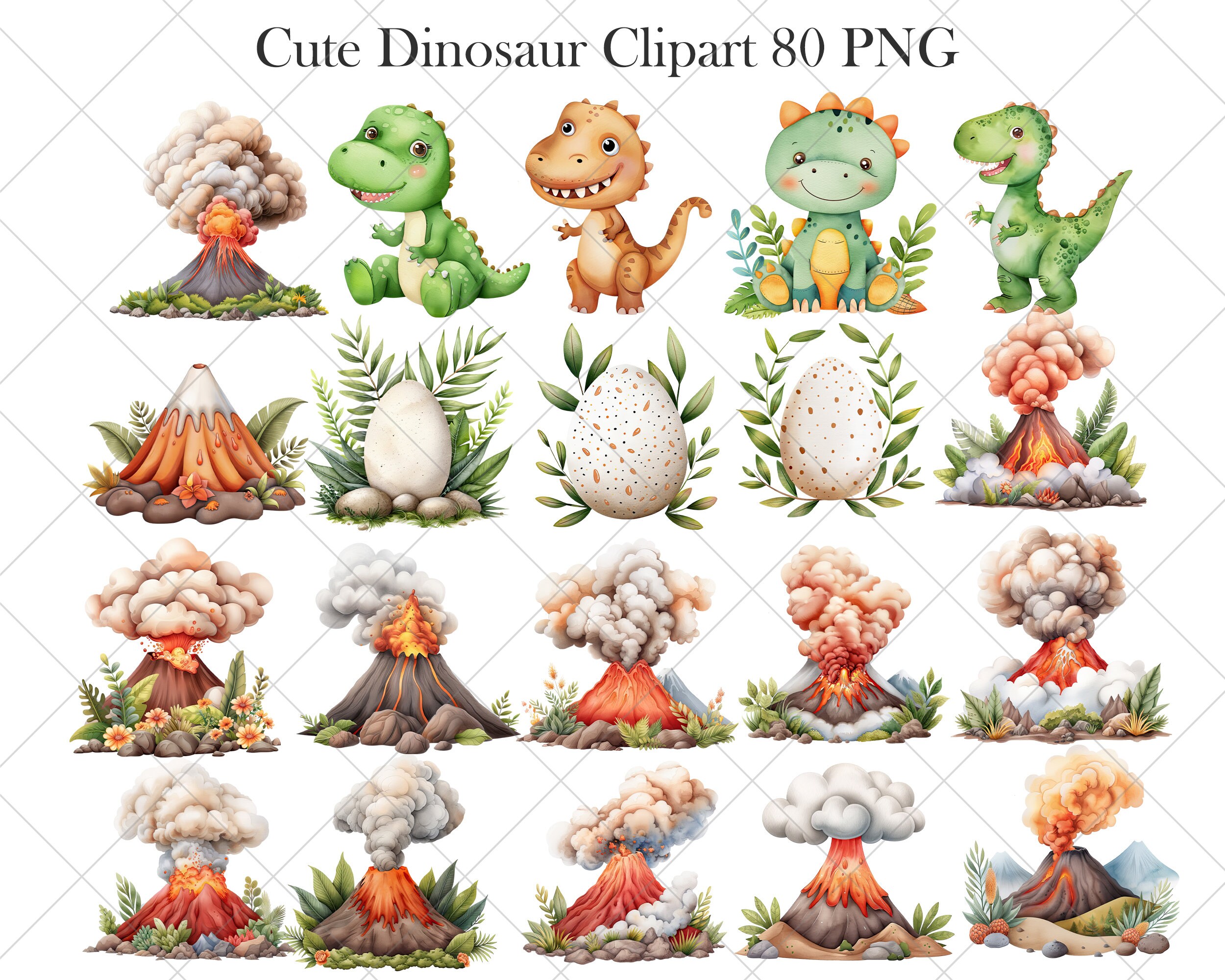 Dinosaur Clipart, Watercolor Dinosaur PNG Bundle, Digital Download - Etsy