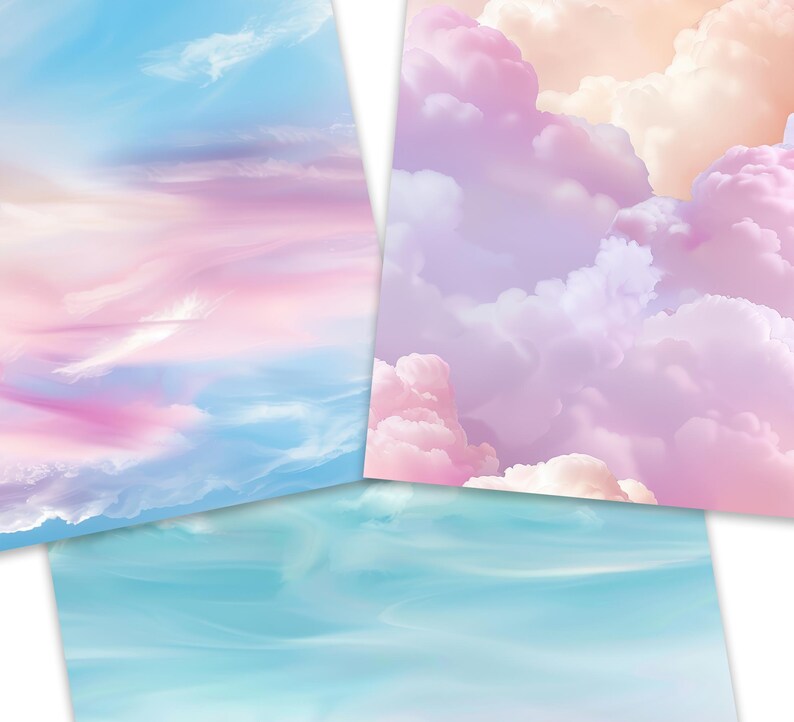 Pastel Sky Digital Paper, Sky Background Bundle, Cloud, Texture ...
