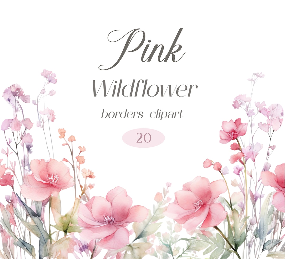 Pink Wildflower Clipart, Watercolor Floral Clipart Bundle, Flower ...