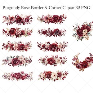 Burgundy Rose PNG, Watercolor Burgundy Rose Border Clipart, Rose Corner ...