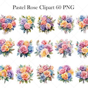 Pastel Rose Clipart, Watercolor Rose PNG, Rose Border, Flower Bouquet ...