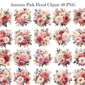 Autumn Pink Flower PNG, Watercolor Fall Flower Clipart, Floral Bouquet ...