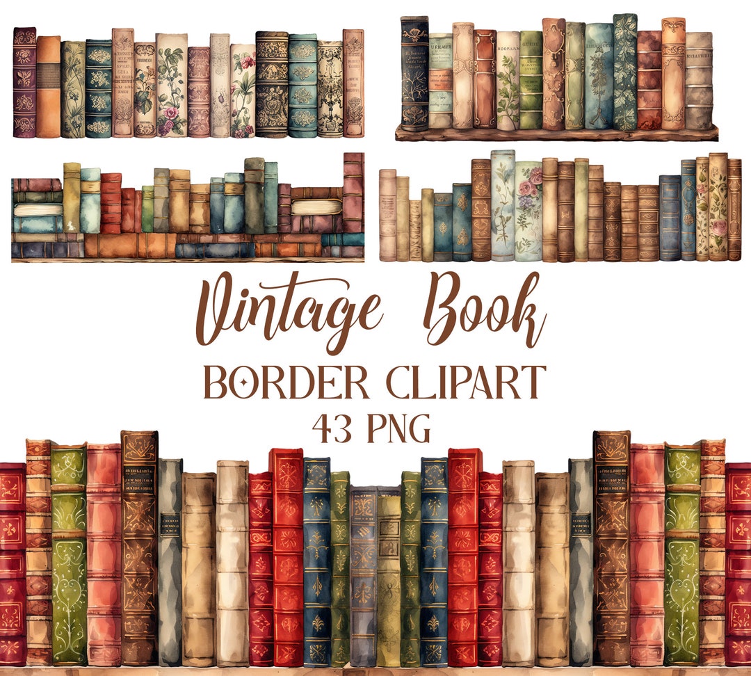 Book Clipart, Vintage Book Border Clipart Bundle, Book PNG, Book ...