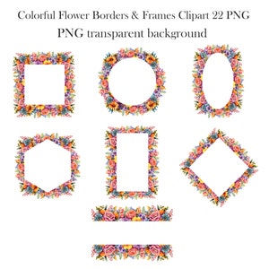 Colorful Flower Border Clipart, Watercolor Rainbow Flower Frame PNG ...