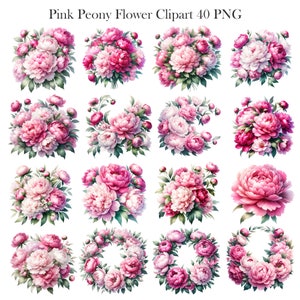 Pink Peony Flower Clipart, Peony PNG, Wedding Bouquet, Pink Floral ...