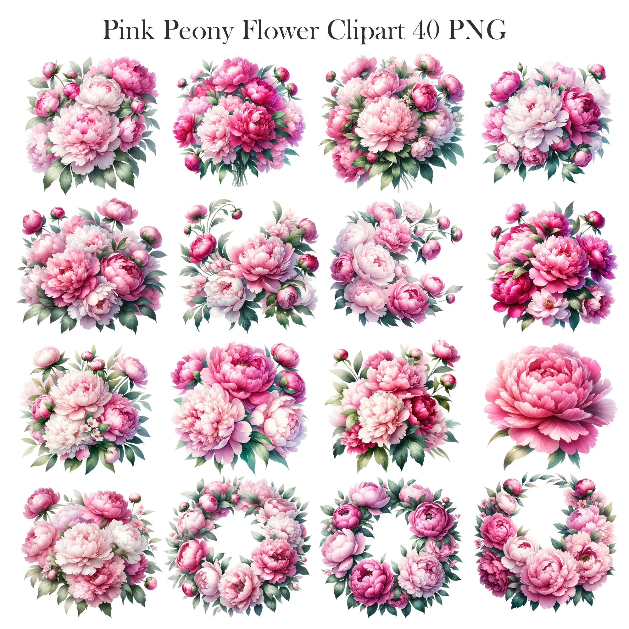 Pink Peony Flower Clipart, Peony PNG, Wedding Bouquet, Pink Floral ...