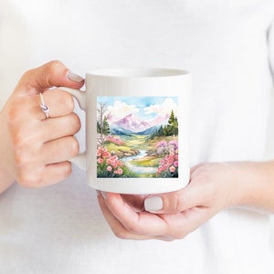 Spring Landscape Digital Paper, Watercolor Spring Scene Background ...