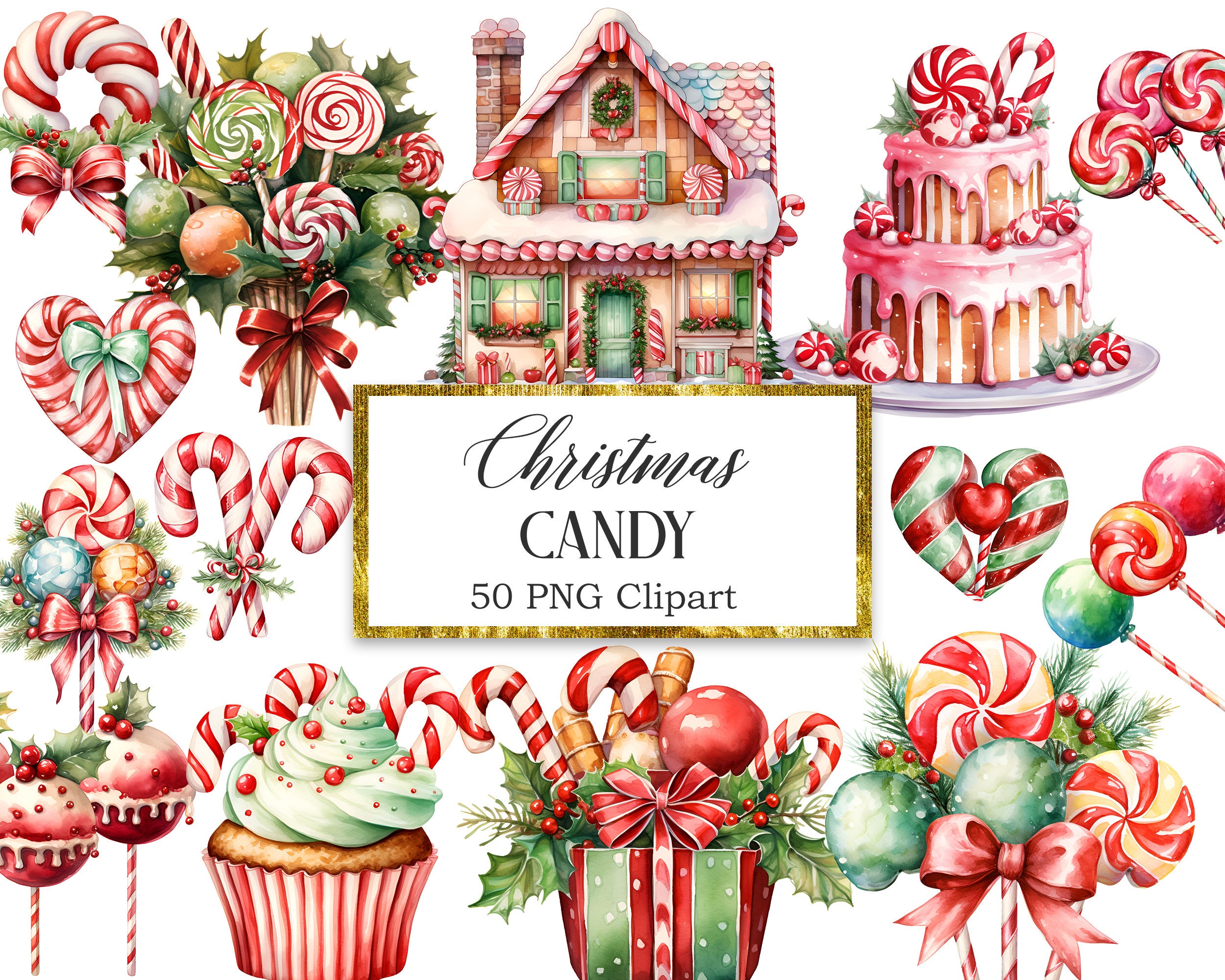 Christmas Clipart Bundle, Watercolor Christmas PNG Bundle, Christmas ...