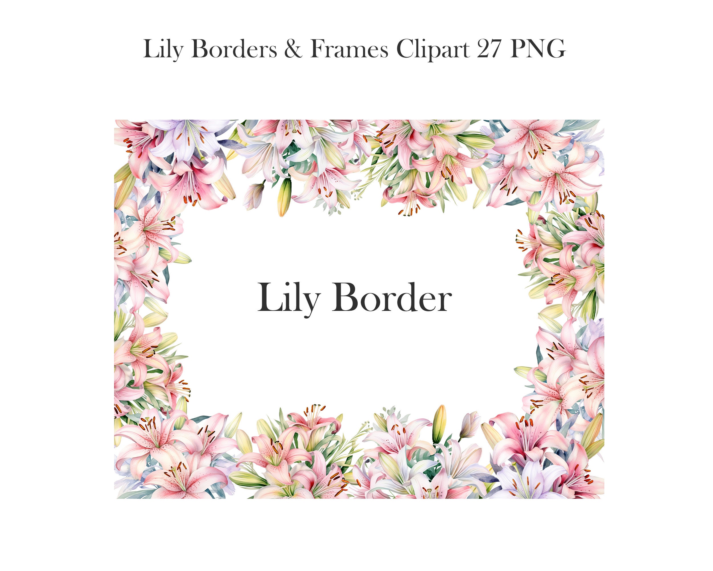 Lily Border Clipart, Watercolor Lily Frame Clipart, Flower Borders ...