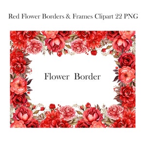 Red Flower Border Clipart, Watercolor Red Floral PNG Bundle, Flower ...