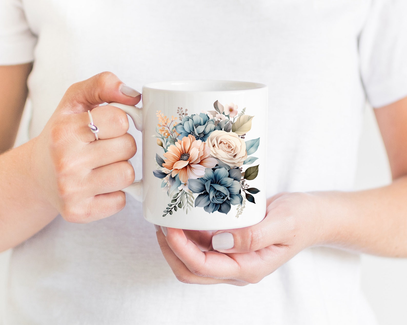 Winter Flower PNG, Watercolor Blue Flower Clipart Bundle, Flower Border ...