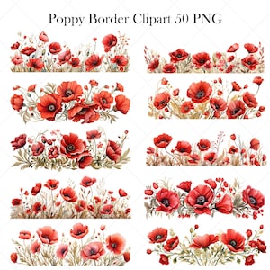 Poppy PNG, Watercolor Poppy Border Clipart, Flower Borders, Digital ...