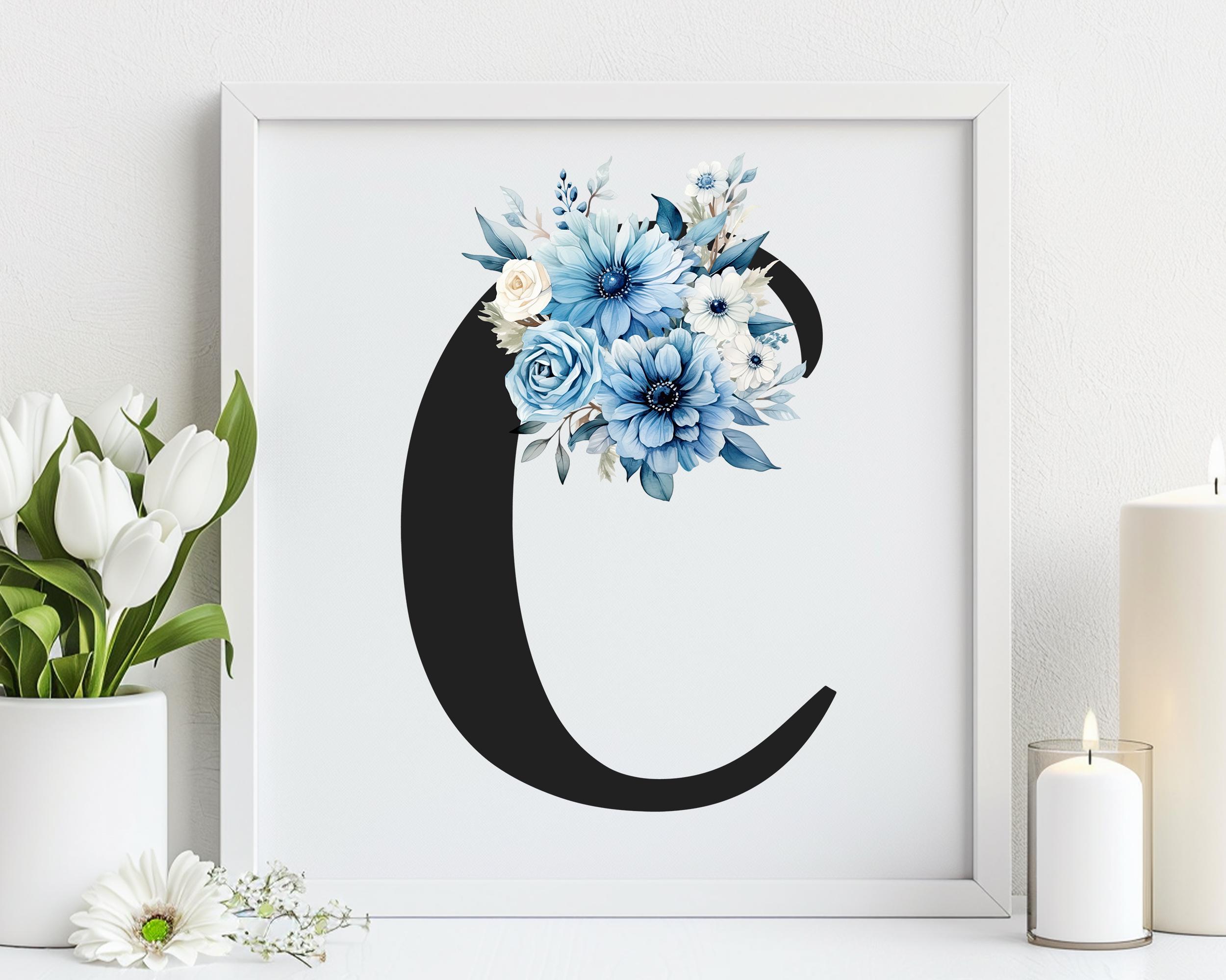 Blue Floral Alphabet Clipart, Flower Alphabet PNG, Letters and Number ...
