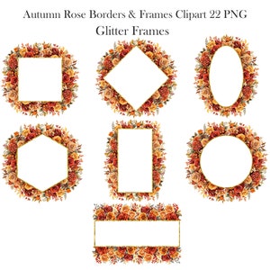 Autumn Rose Border Clipart, Watercolor Rose Border PNG Bundle, Flower ...