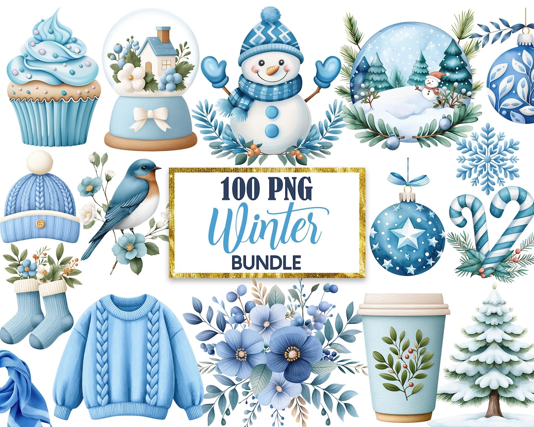 Winter Clipart Bundle, Watercolor Winter PNG, Winter Sublimation ...