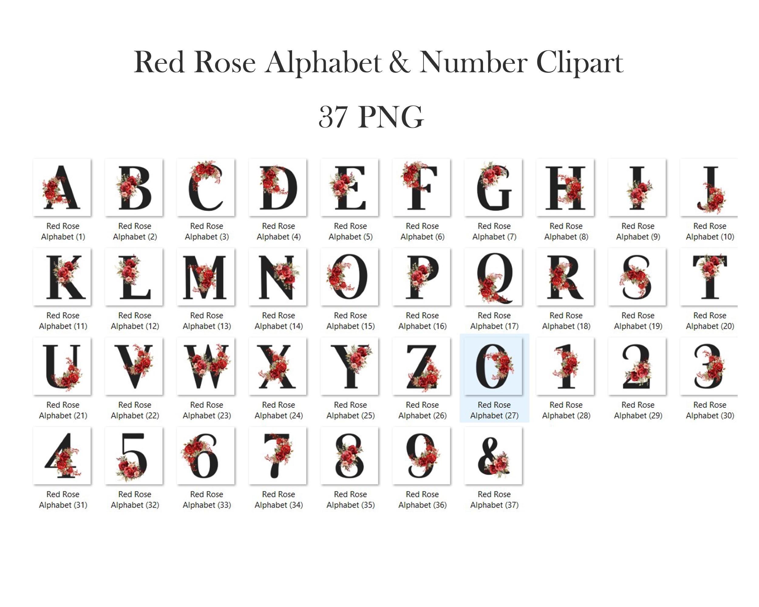 Floral Alphabet Clipart, Red Rose Alphabet PNG, Watercolor Flower ...