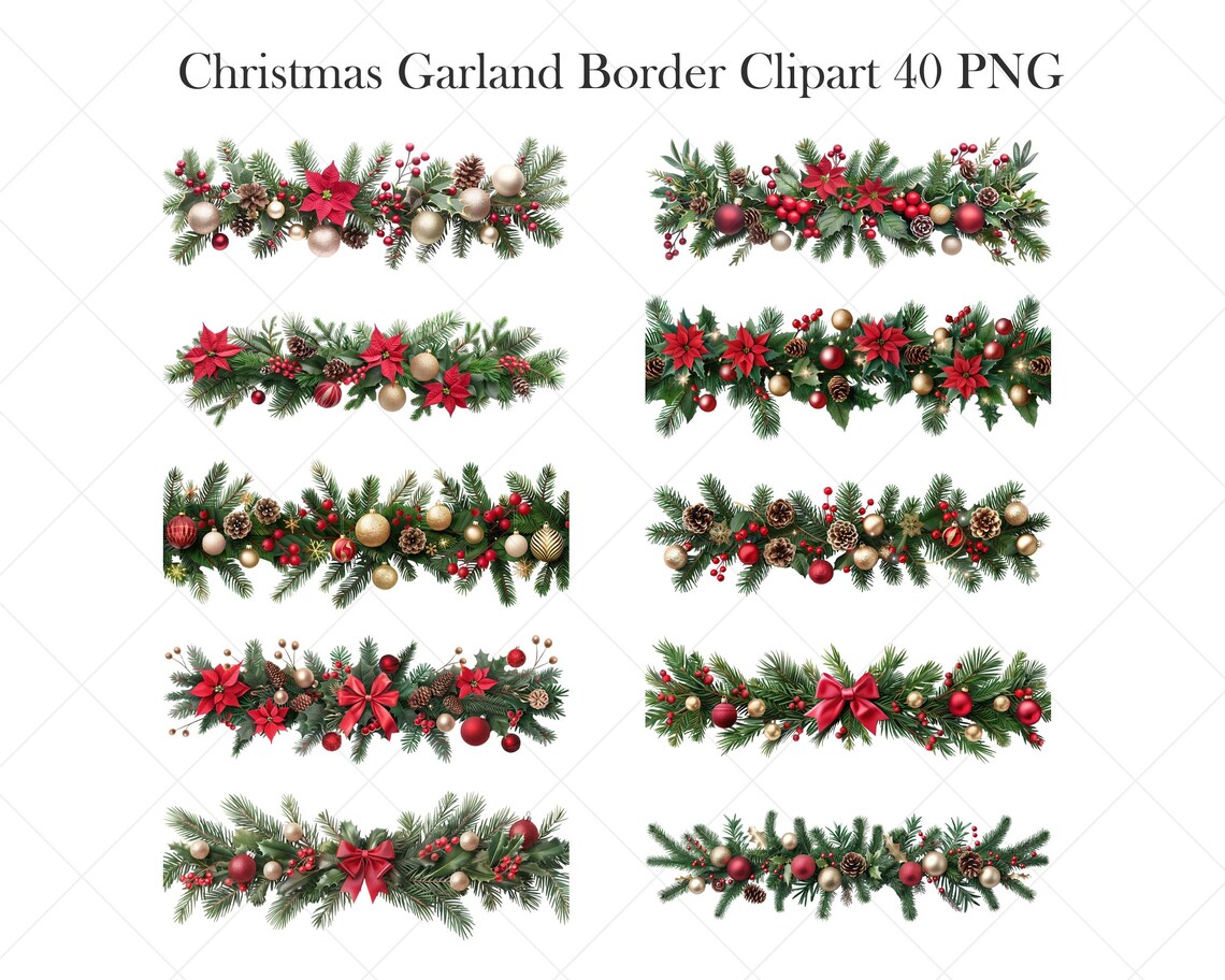 Christmas Border PNG, Christmas Garland Clipart, Digital Download - Etsy