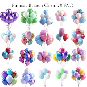 Birthday Balloon Clipart, Party Balloon PNG Bundle, Birthday Decor ...