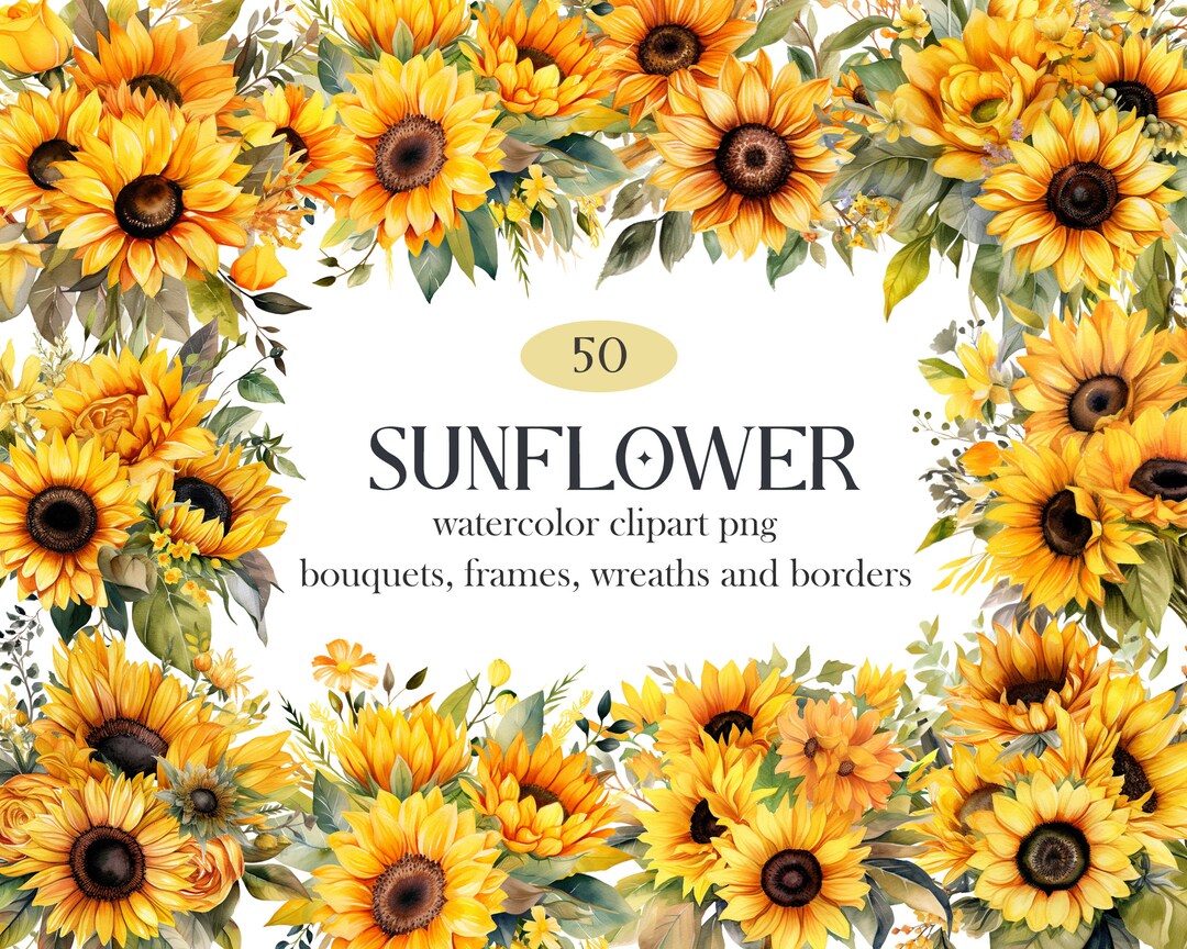 Sunflower PNG Clipart Watercolor Floral Clipart Bouquet - Etsy